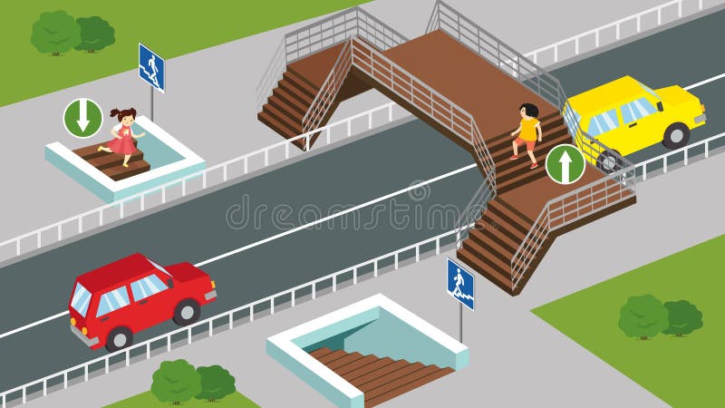 Elevated Crossing Over the Road with Cars Stock Vector - Illustration ...