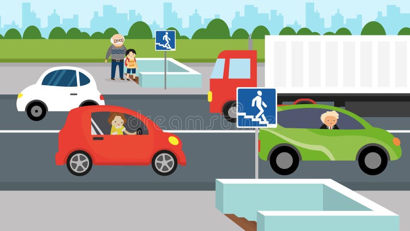 Busy Road and People at the Underpass Stock Vector - Illustration of ...