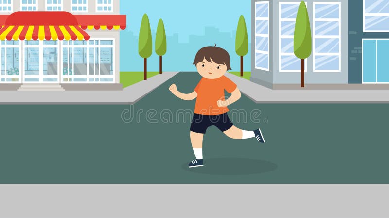 Boy Running Down the Street in the City Stock Vector - Illustration of ...