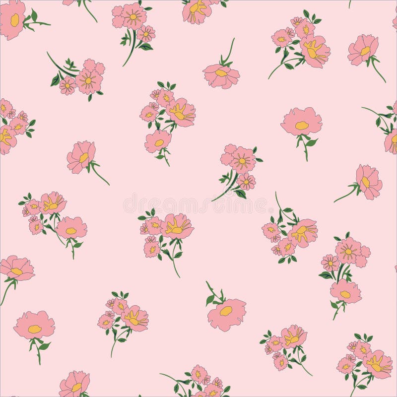 Floral Pattern. Pretty Flowers on Pink Background. Printing with Small ...