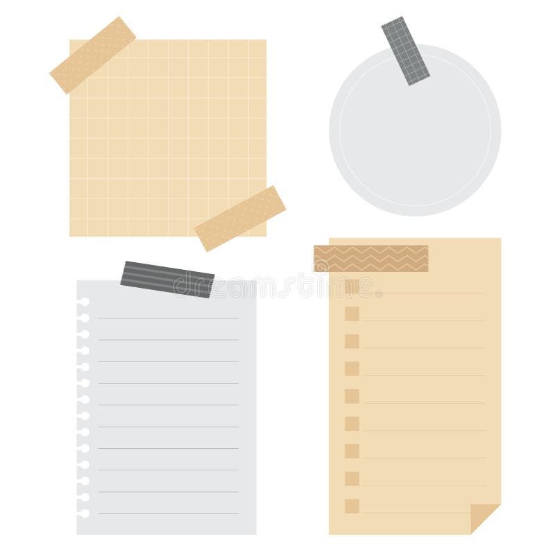 Set of Neutral Paper Sticky Notes with Decoration Tapes. Stock Vector ...