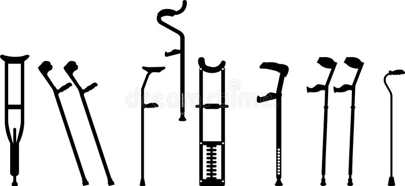 Crutches Set Silhouette, Crutches Set Silhouette Set, Stock Vector ...