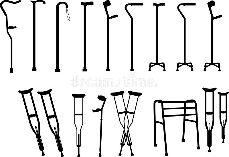 Crutches Set Silhouette, Crutches Set Silhouette Set, Stock Vector ...