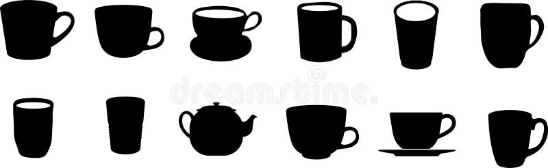 Cup Glass Set Silhouette, Cup Glass Set Silhouette Set, Stock Vector ...