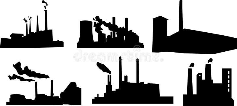 Factory Silhouette, Factory Silhouette Set, Stock Vector - Illustration ...