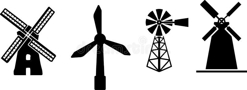Farm Mill Silhouette, Farm Mill Silhouette Set, Stock Illustration ...