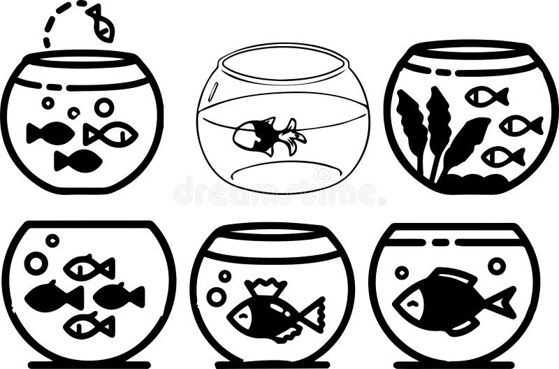 Fishbowl Silhouette, Fishbowl Silhouette Set, Stock Illustration ...
