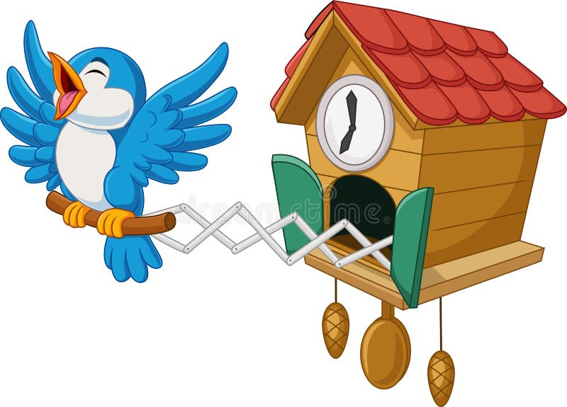 Cuckoo Clock with Blue Bird Chirping Stock Vector - Illustration of ...
