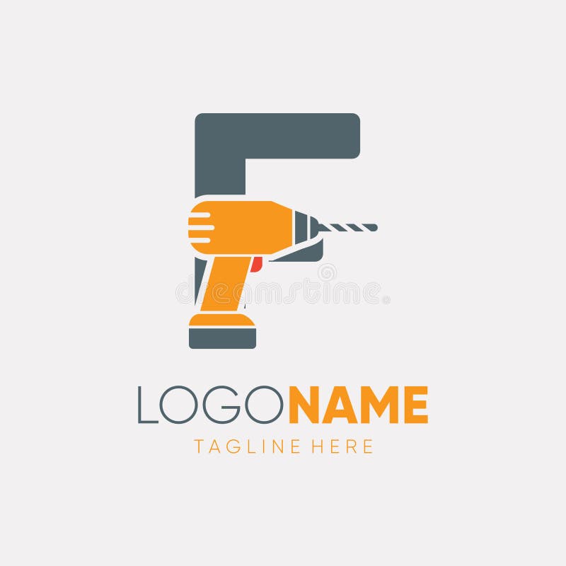 Letter F Hand Drill Machine Logo Design Vector Icon Graphic Emblem ...