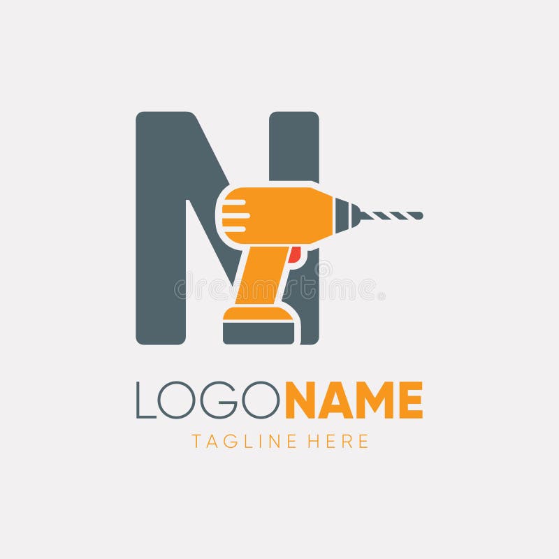 Letter N Hand Drill Machine Logo Design Vector Icon Graphic Emblem ...