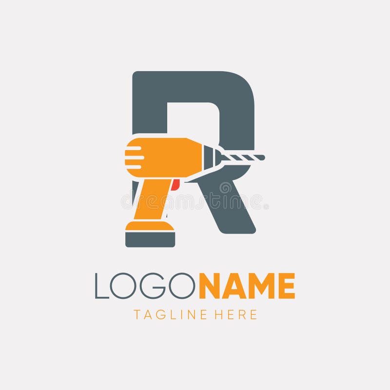 Letter R Hand Drill Machine Logo Design Vector Icon Graphic Emblem ...