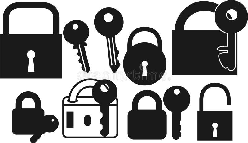 Lock and Key Silhouette, Lock and Key Silhouette Set, Stock ...