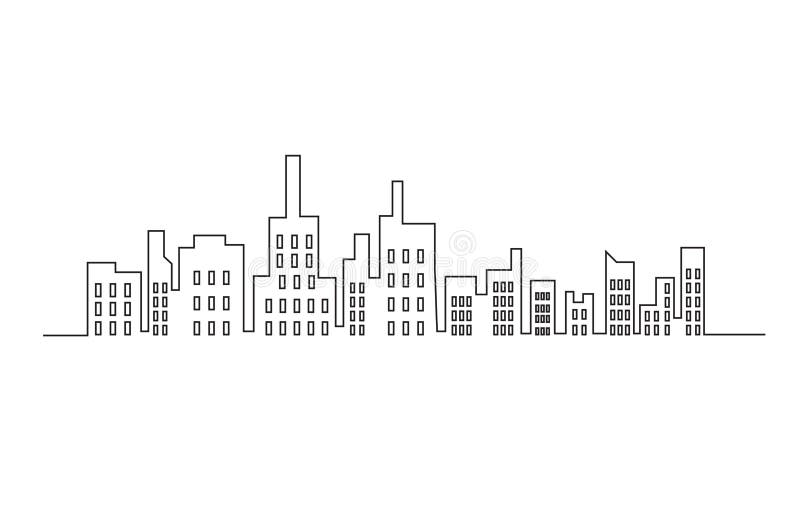 One Line City Buildings. Downtown Architecture Skyline, Panoramic ...