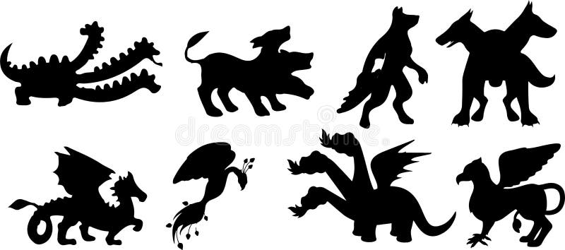 Mythical Creatures Silhouette, Mythical Creatures Silhouette Set, Stock ...