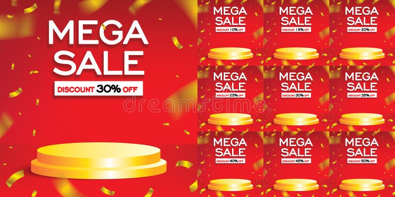 Red Mega Sale Sign Special Offer, Coupons, and Off Discount Set Vector ...
