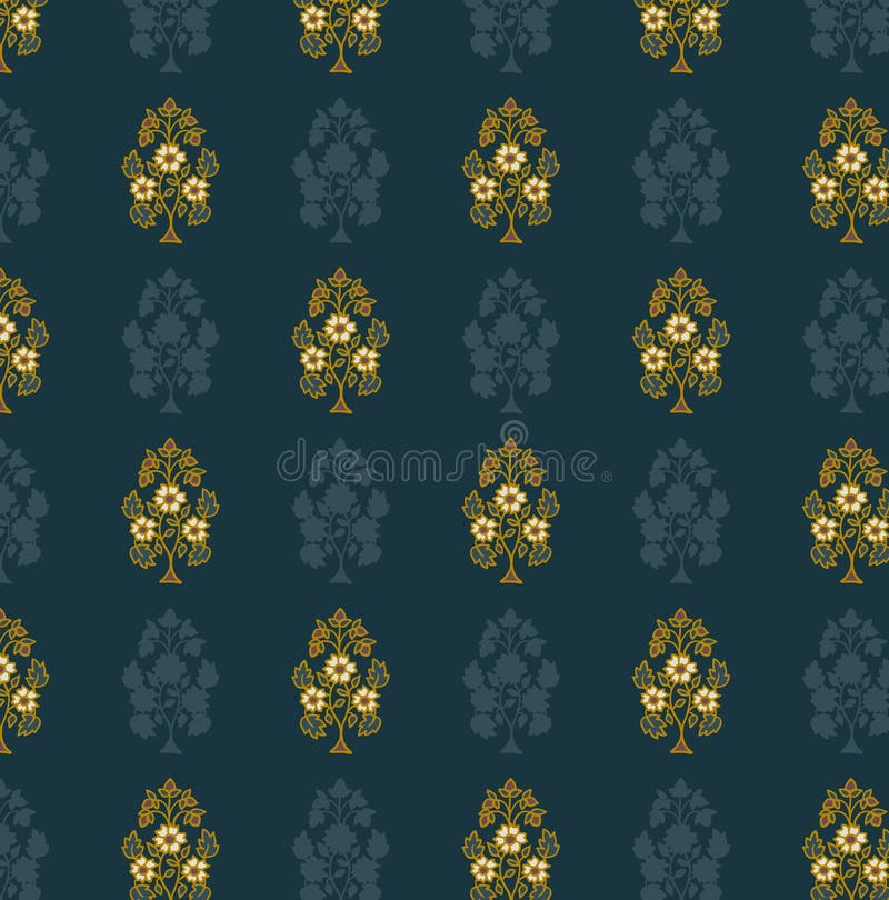 Navy Blue and Gold Damask Vector Seamless Pattern. Vintage, Paisley ...