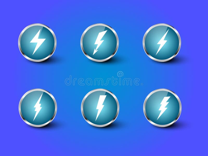 Lightning Bolt Icon Starburst Shiny Blue Round Button Illustration ...