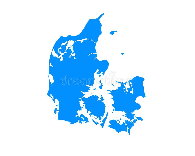 Blue Coloured Map Design on Country Denmark Isolated on White ...