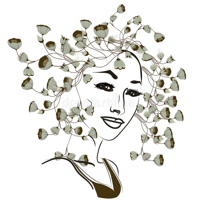 Beautiful Girl with Floral Pattern Stock Vector - Illustration of face ...