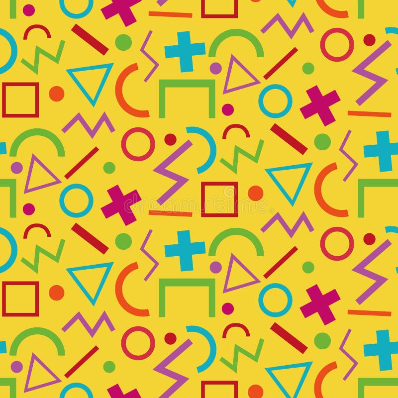 Retro Abstract Geometric Shapes Seamless Pattern in Pink, Purple , Blue ...