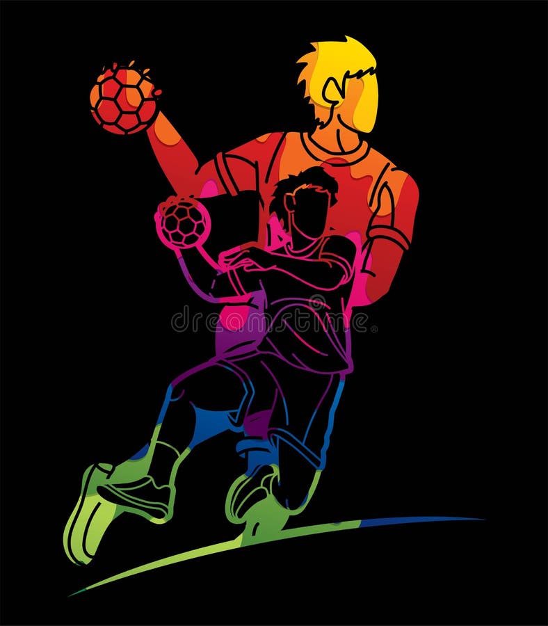Handball Sport Male Players Mix Action Cartoon Graphic Vector Stock ...