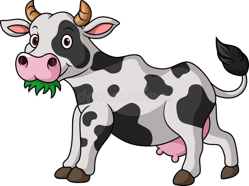 Cute cow cartoon eat grass stock vector. Illustration of adorable ...