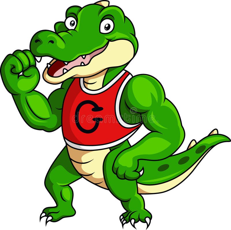 Crocodile Mascot Cartoon Character with Muscle Body Stock Vector ...