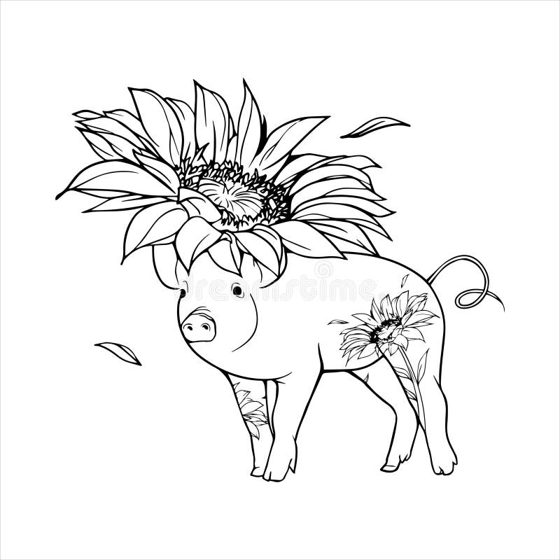 Cool and Artistic Pig Flower Hat Monster Hand Drawn Stock Illustration ...