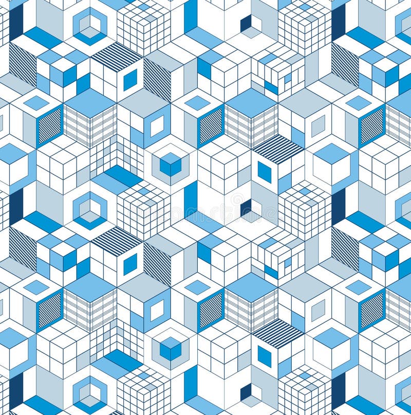 3D Cubes Seamless Pattern Vector Background, Lined Dimensional Blocks ...