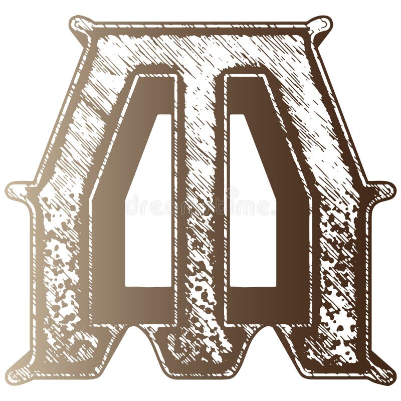 Ancient Art Font.Brown Decorative Letter Isolated on White Background ...