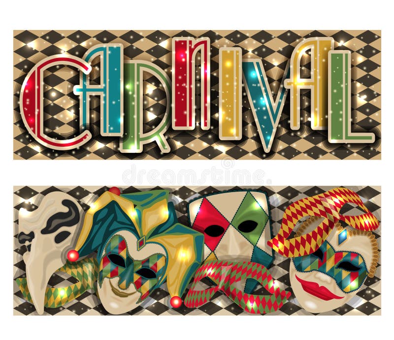 Carnival Venice Mask Invitation Banners in Art Deco Style Stock ...