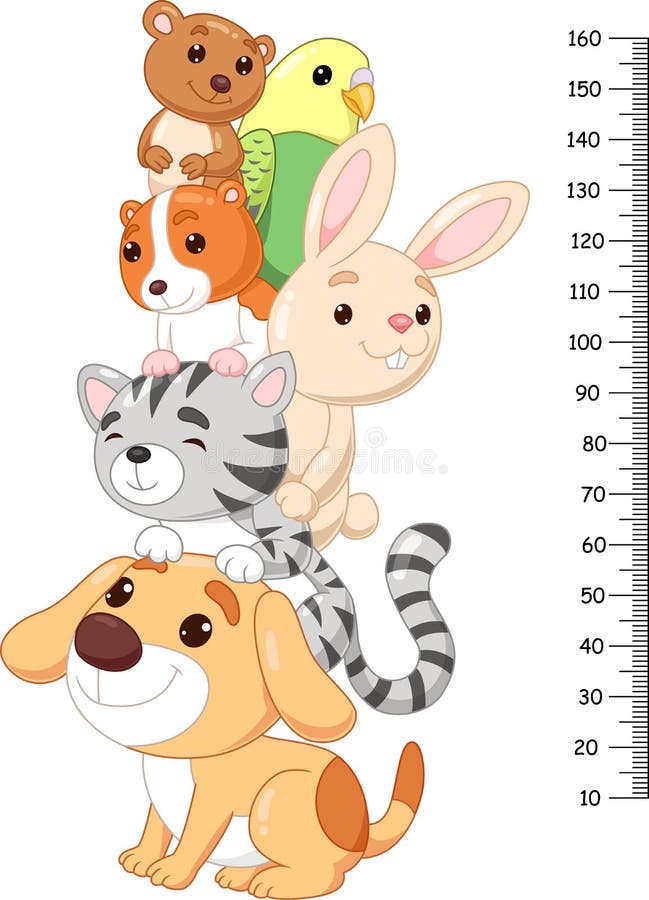 Cartoon Animals with Meter Wall Stock Vector - Illustration of group ...