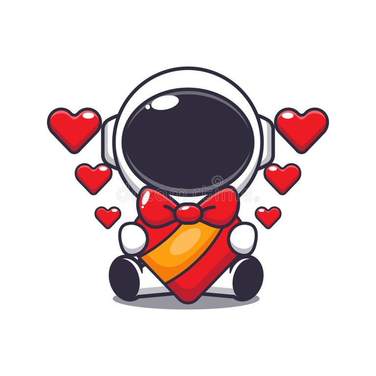 Cute Astronaut Happy with Love Gift in Valentine S Day. Stock Vector ...