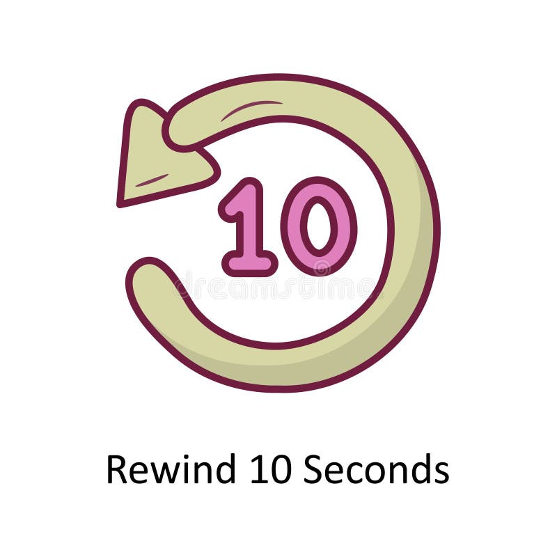 Rewind 10 Seconds Solid Fill Outline Icon Design Illustration. Media ...