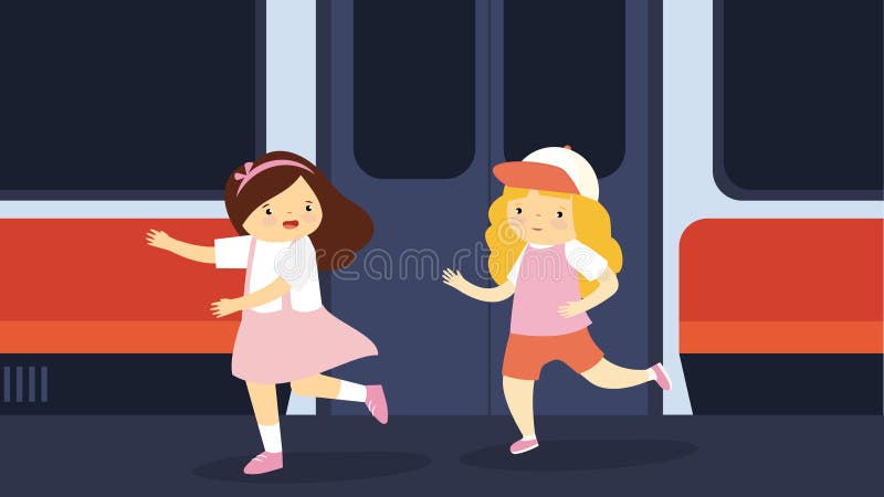 Cute Little Girls Running in the Subway Stock Vector - Illustration of ...