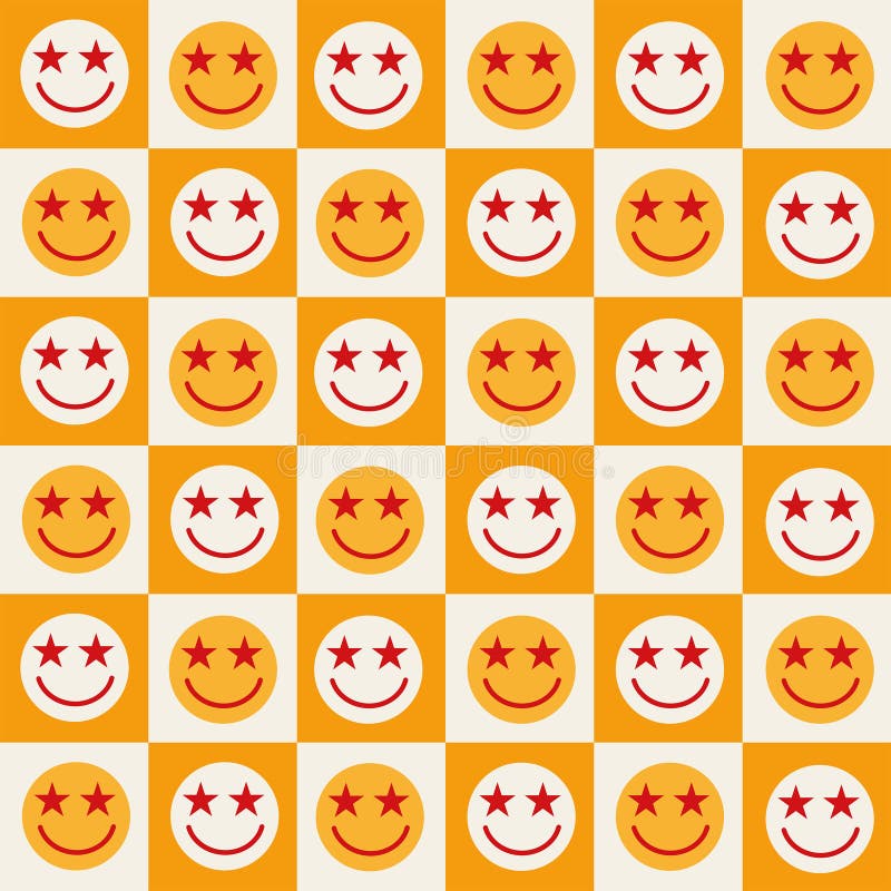 Checkered Smiley Faces with Stars in Their Eyes on Orange and White ...