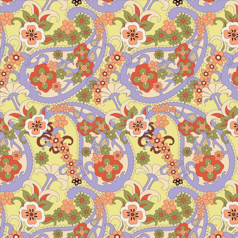 Ethnic Paisley Watercolor Floral Pattern with Flowers, Tulips, Leaves. Stock Vector ...