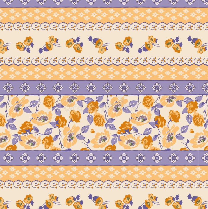 Colorful Ethnic Borders Seamless Pattern with Flowers. Vector Floral ...