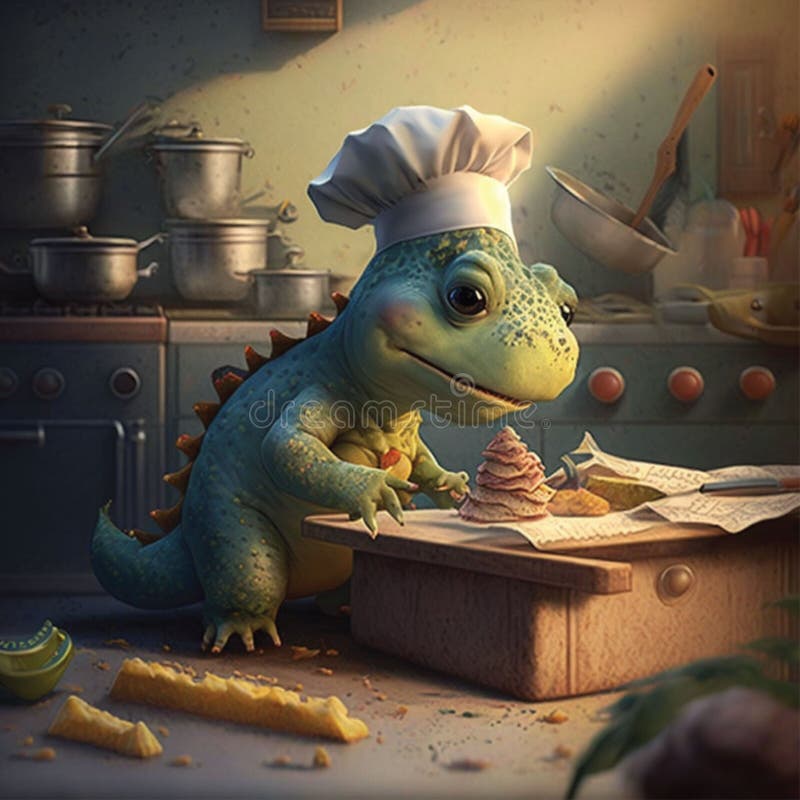 Cute Baby Dinosaur Cooking Delicious Treat in a Secret Kitchen Created ...