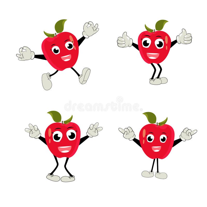 Apple Cartoon Character Illustration of a Happy Apple Character Stock ...