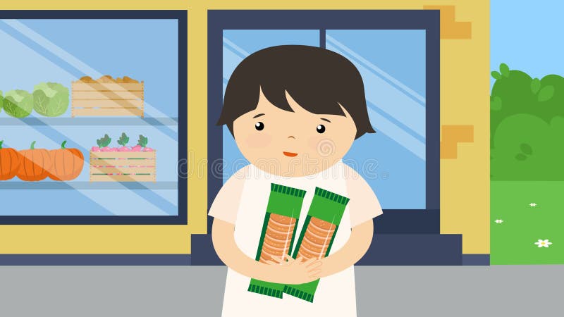 Kid Boy Standing in Front of a Shop with Groceries Stock Vector ...