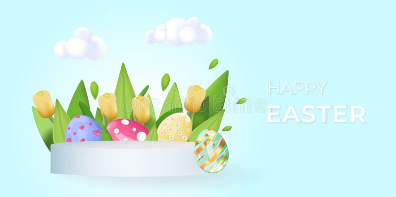 Easter-themed Design Features Decorated Eggs in Bright Patterns Nestled ...