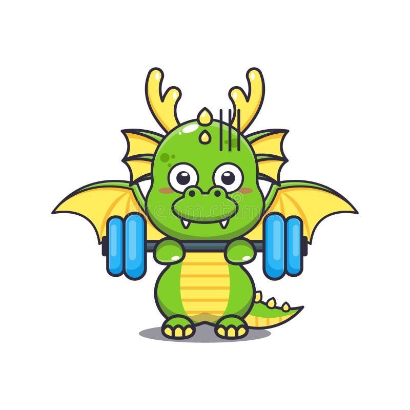 Cute Dragon Lifting Barbell Cartoon Vector Illustration. Stock Vector ...