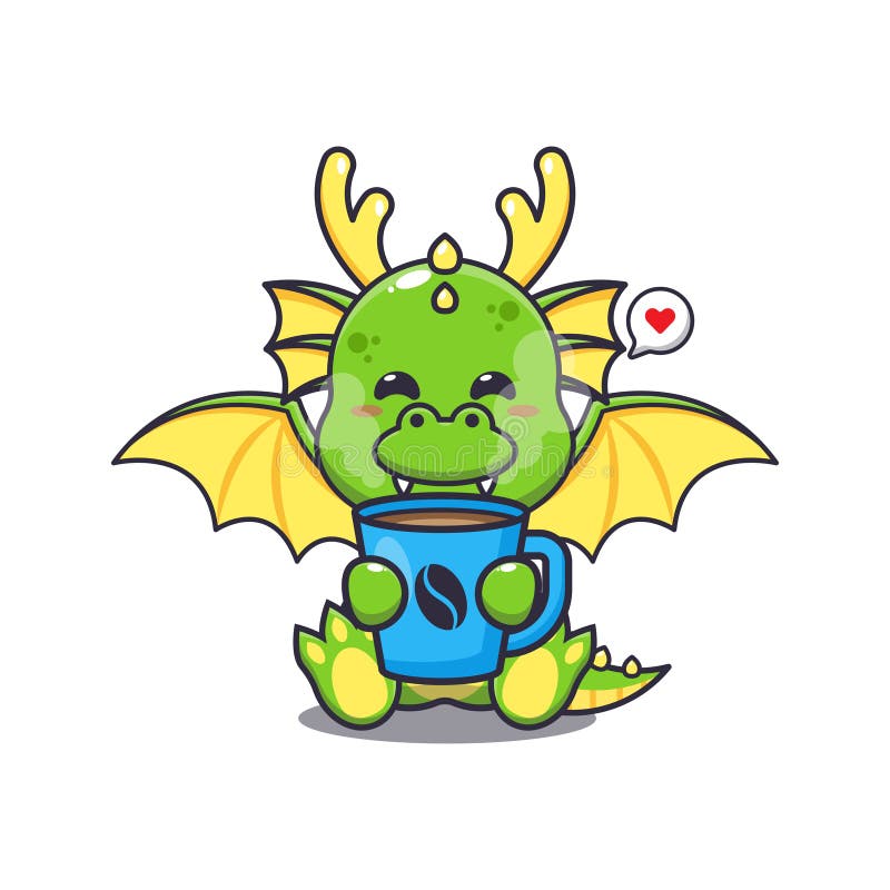 Cute Dragon with Hot Coffee Cartoon Vector Illustration. Stock Vector ...