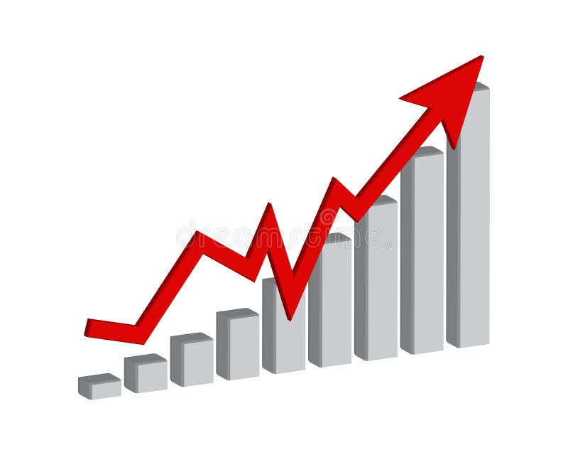 Business Graph with Going Up Red Arrow on White Background, Profit Red ...