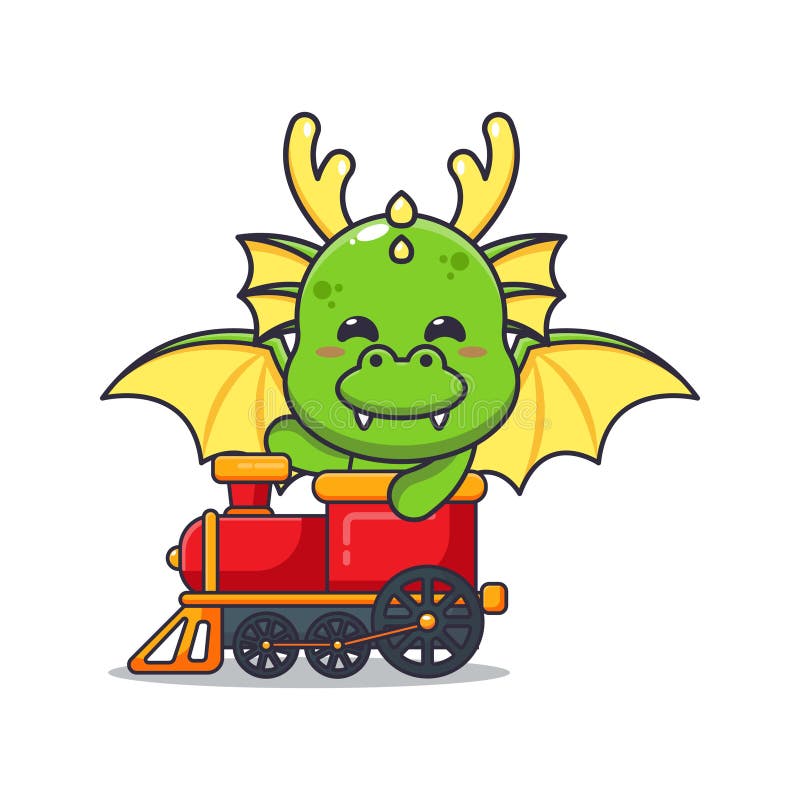 Cute Dragon Mascot Cartoon Character Ride on Train. Stock Vector ...