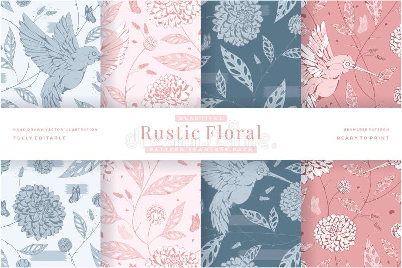Hand Drawn Beautiful Rustic Floral Pattern Seamless Pack Stock ...