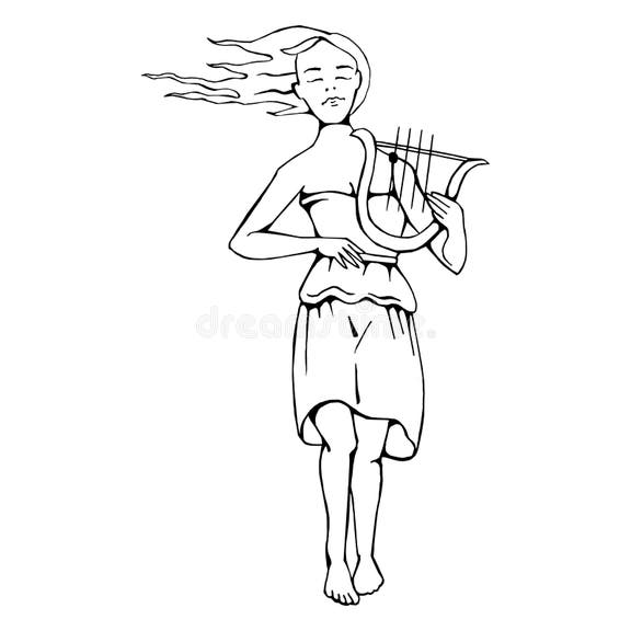 Goddess Lyre. a Girl in a Greek Tunic with a Musical Instrument in Her ...