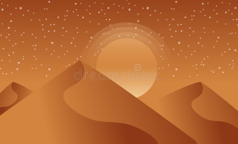 Illustration Desert Landscape on a Yellow Background. Mountains and ...