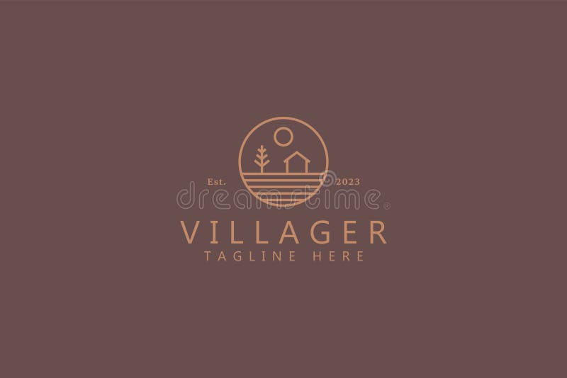 Abstract Rural Village Farm Field and Cottage Simple Outline Logo Stock ...
